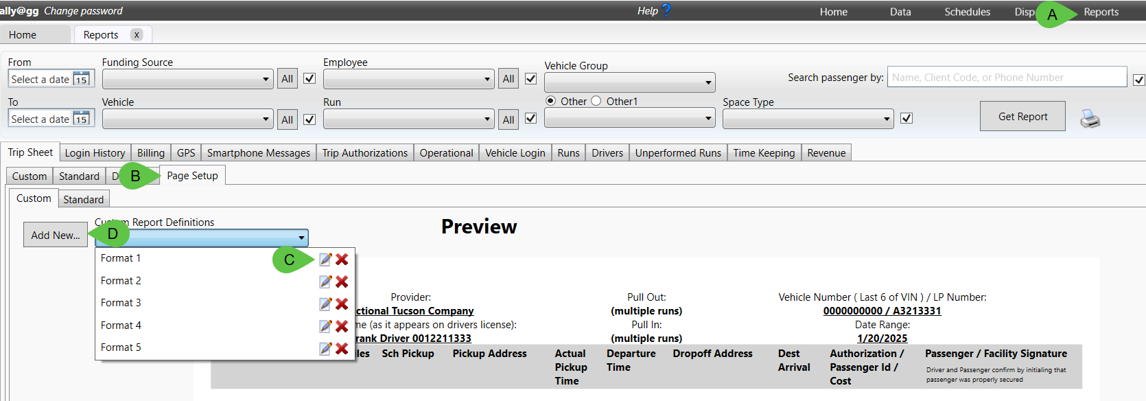 Custom Trip Sheets Report Formats