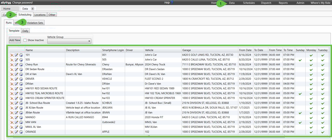How to Locate a Driver's Run and Vehicle Login