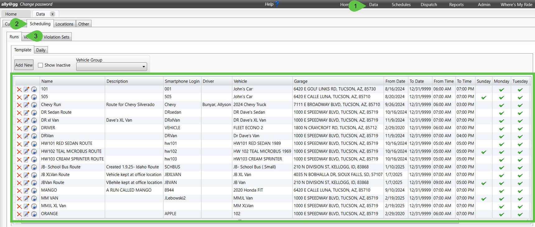 How to Locate a Driver's Run and Vehicle Login