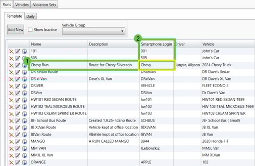 How to Locate a Driver's Run and Vehicle Login