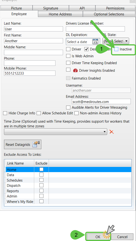 Making a User Inactive / Reactivating an Inactive User