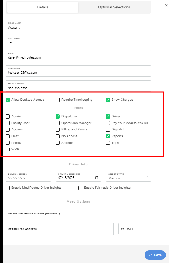 MediRoutes Roles and Permissions