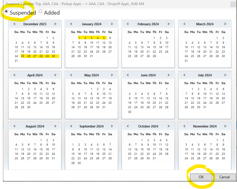 Ending Calendar Trips