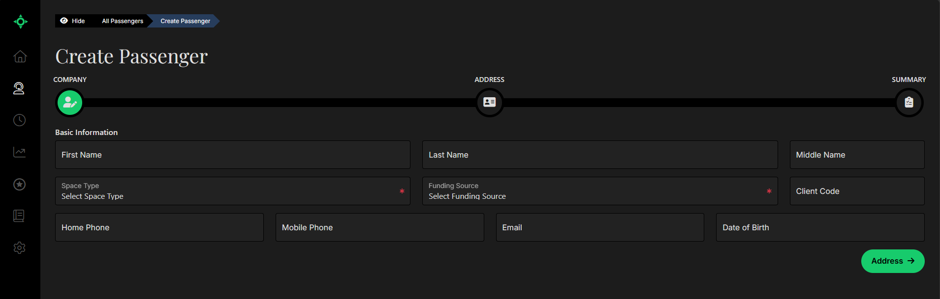 Passenger Record on MediRoutes Online
