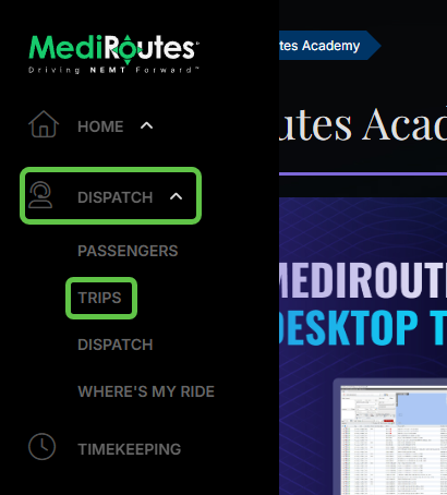 Trip Intake on MediRoutes Online
