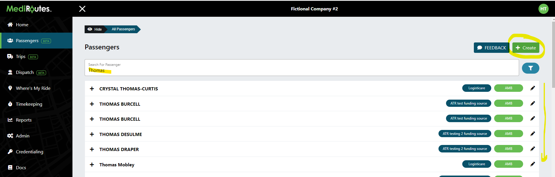 Passenger Record on MediRoutes Online